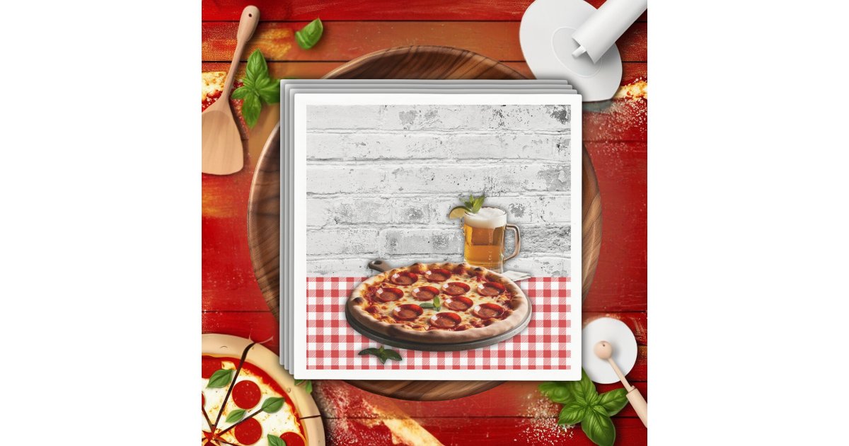 Modern Pizza +Beer Bricks Baby Shower Napkins | Zazzle