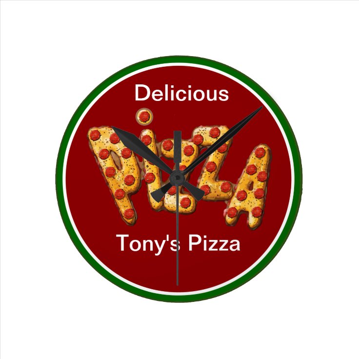 Modern Pizza Custom Business Wall Clock | Zazzle