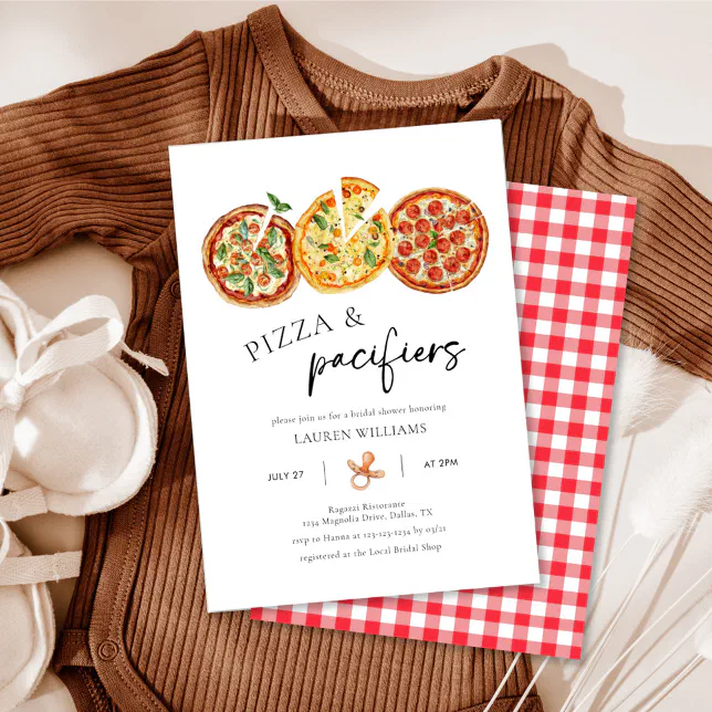 Modern Pizza & Pacifiers Baby Shower Invitation | Zazzle