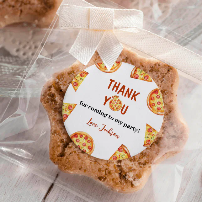 Modern Pizza Party Birthday Sticker Labels | Zazzle