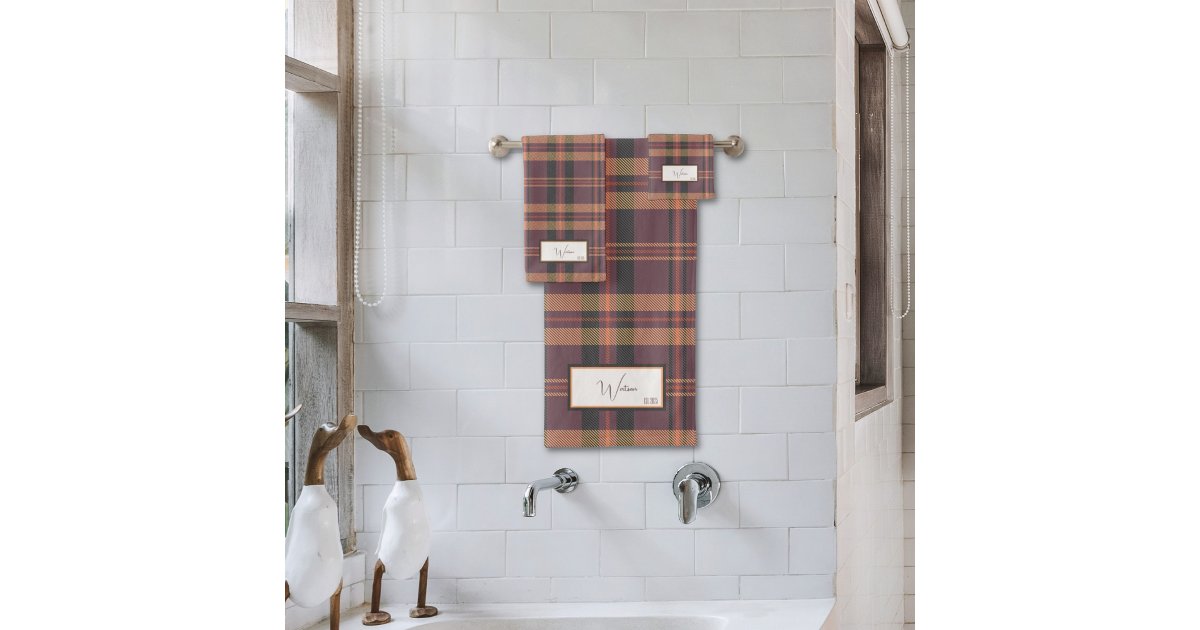 Modern Plaid Heather Bath Towel Set | Zazzle