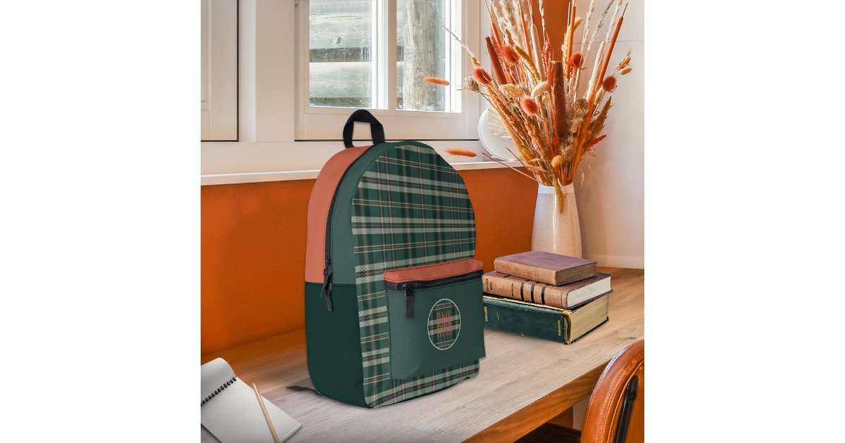 Modern Plaid Juniper Printed Backpack | Zazzle