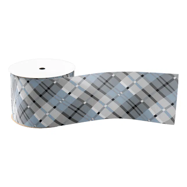 Modern Plaid Pattern Light Blue and Grey Grosgrain Ribbon | Zazzle