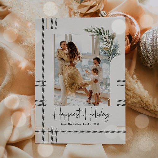 Modern Plaid Scripted Christmas Holiday Photo Card | Zazzle