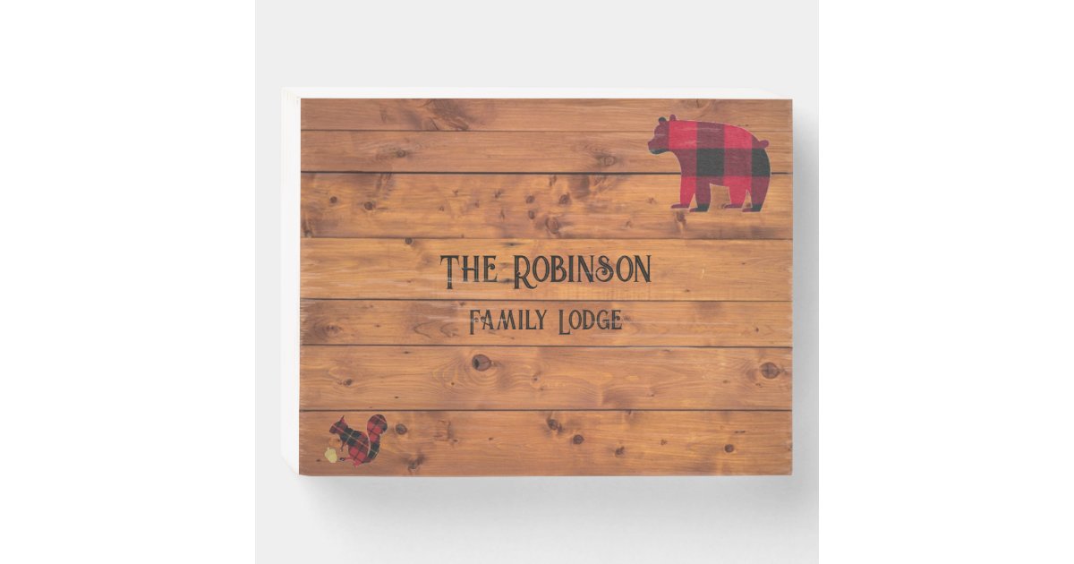 Modern Plaid Squirrel and Bear Wood Design Wooden Box Sign | Zazzle
