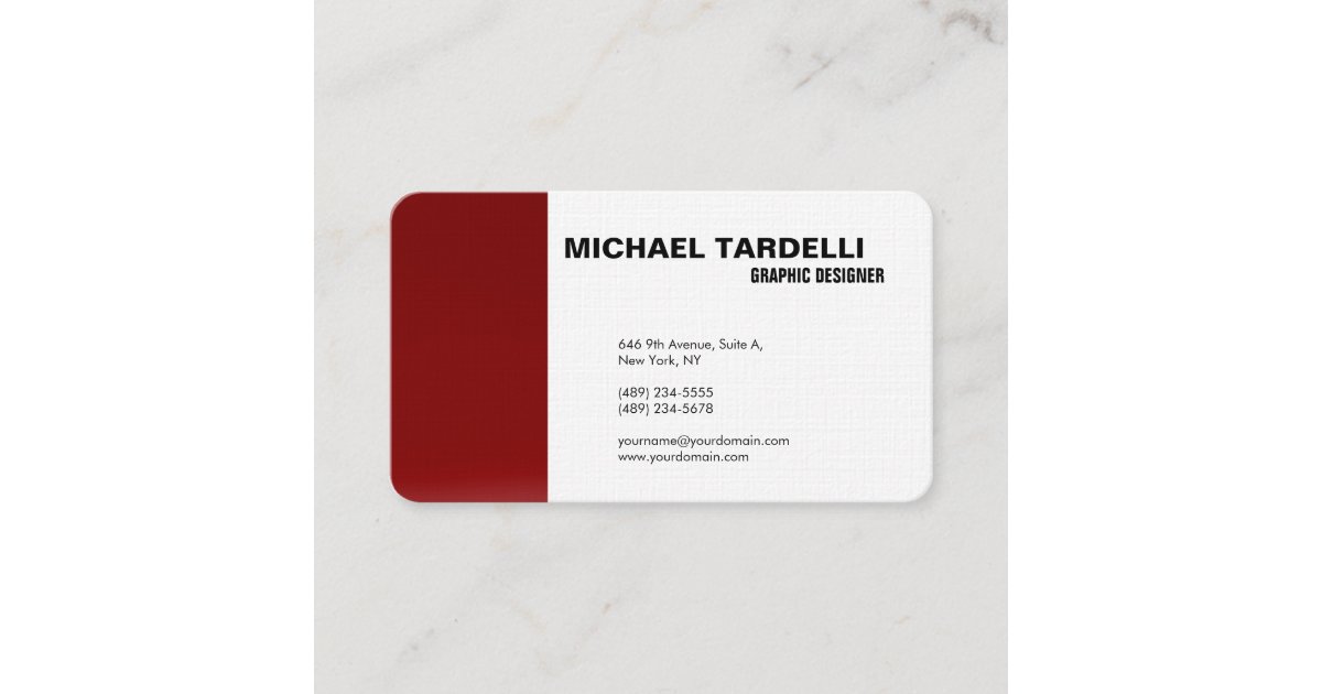 Modern Plain Elegant Simple Minimalist Red White Business Card | Zazzle