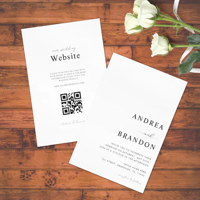 Modern Plain White QR Code All in One Wedding Invitation | Zazzle