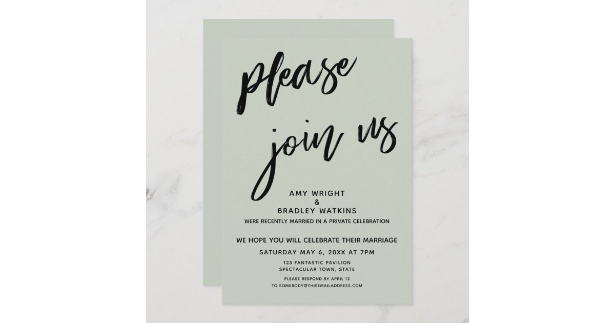 Modern Please Join Us After Wedding Reception Sage Invitation | Zazzle