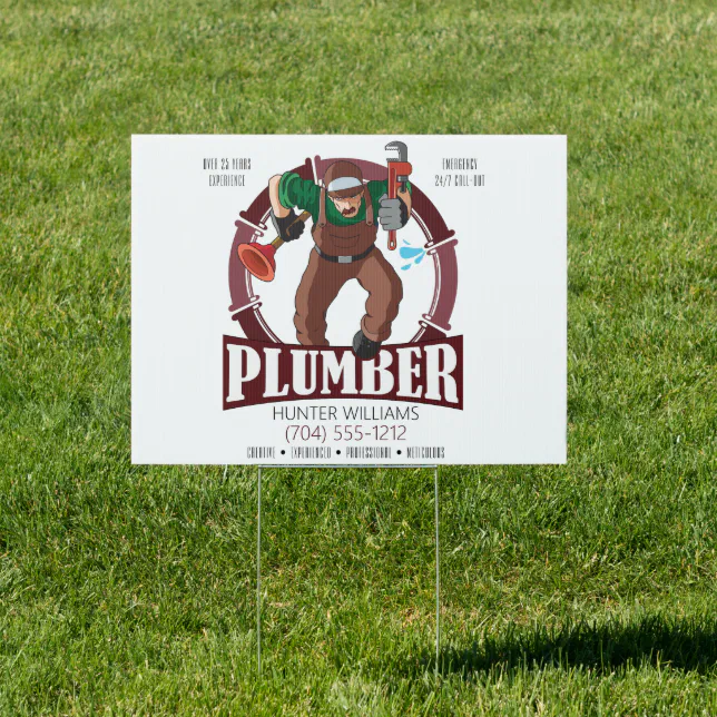 Modern Plumbing Handyman Construction Plumber Sign | Zazzle