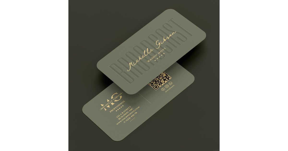 Modern Podcast Radio Host Broadcast Sage Green Business Card | Zazzle