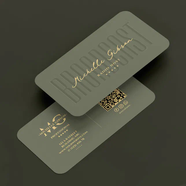 Modern Podcast Radio Host Broadcast Sage Green Business Card | Zazzle