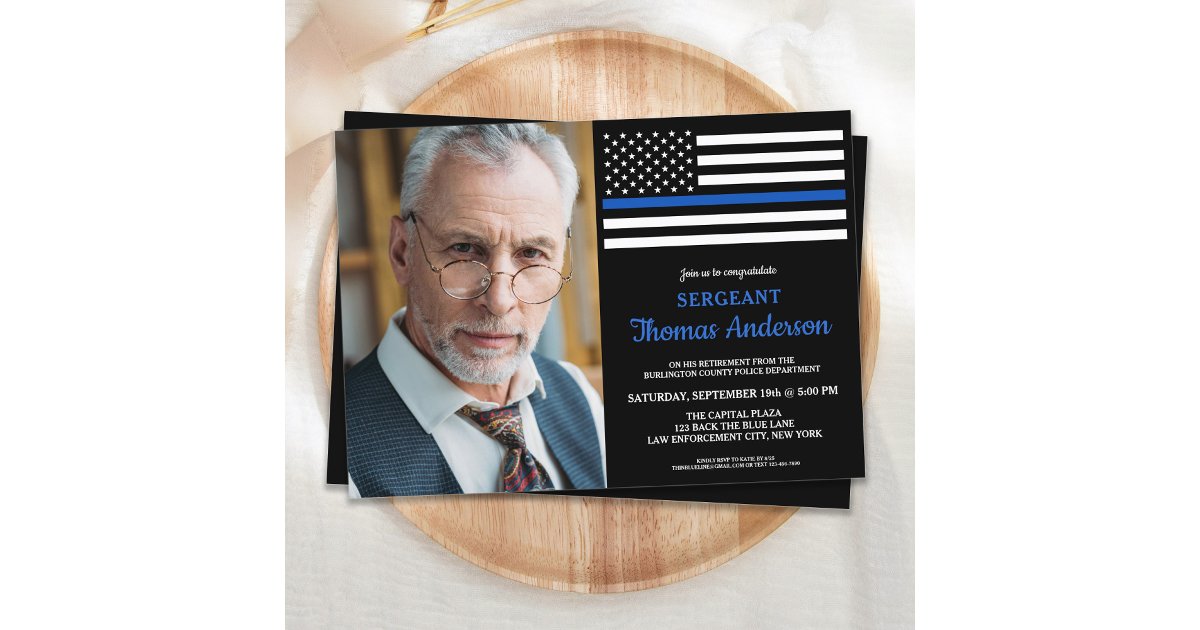 Modern Police Officer Custom Photo Retirement Invitation | Zazzle