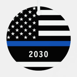 Modern Police Officer Personalized Thin Blue Line Metal Ornament | Zazzle