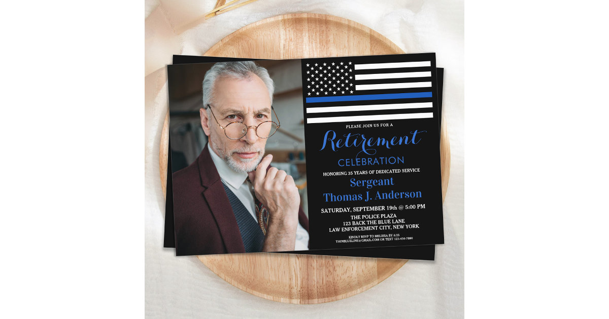 Modern Police Retirement Custom Photo Invitation | Zazzle