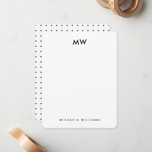 Modern Polka Dot Monogrammed Initial & Name Note Card | Zazzle