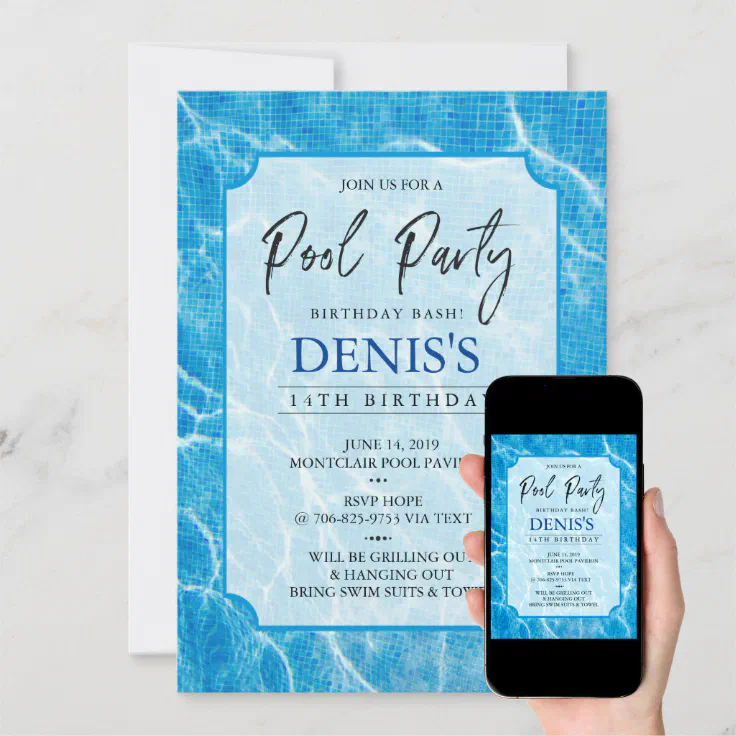 Modern Pool Party | Birthday Invitation | Zazzle