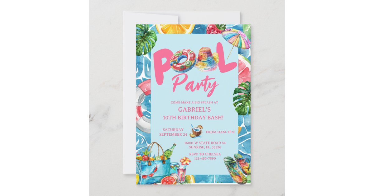 Modern Pool Party Birthday Invitation | Zazzle
