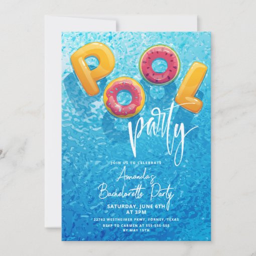 Modern Pool Party Pink Bachelorette Party Invitation | Zazzle
