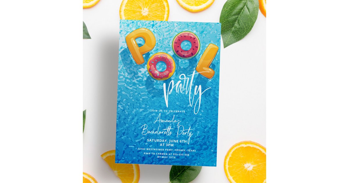 Modern Pool Party Pink Bachelorette Party Invitation | Zazzle