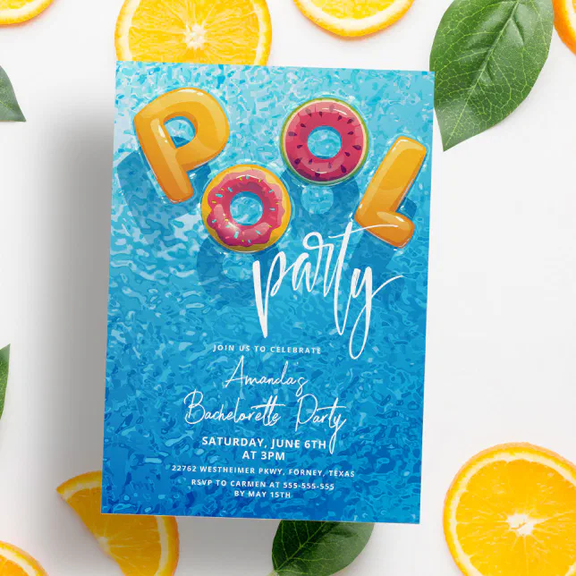 Modern Pool Party Pink Bachelorette Party Invitation | Zazzle