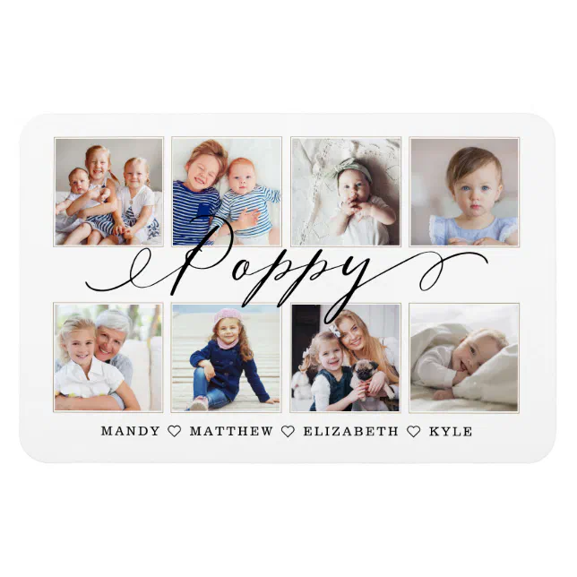 Modern Poppy Script | Grandchildren Photo Collage Magnet | Zazzle
