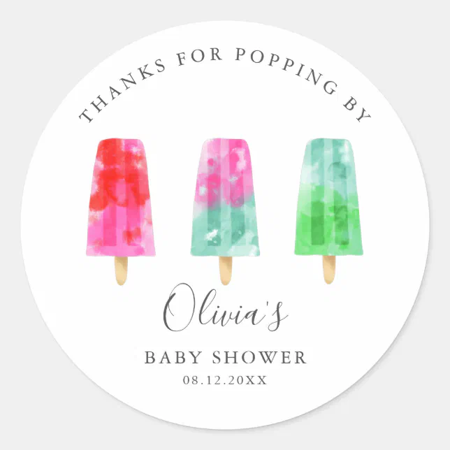 Modern Popsicle Baby Shower Classic Round Sticker | Zazzle