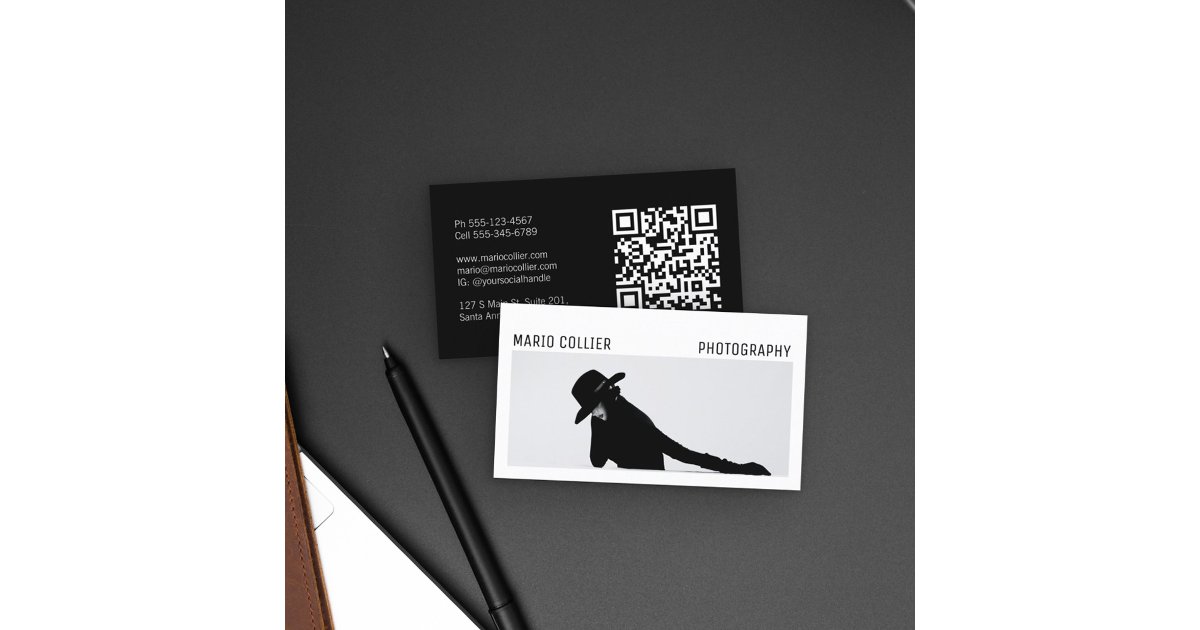 Modern Portfolio Style Photography Logo QR code Business Card | Zazzle