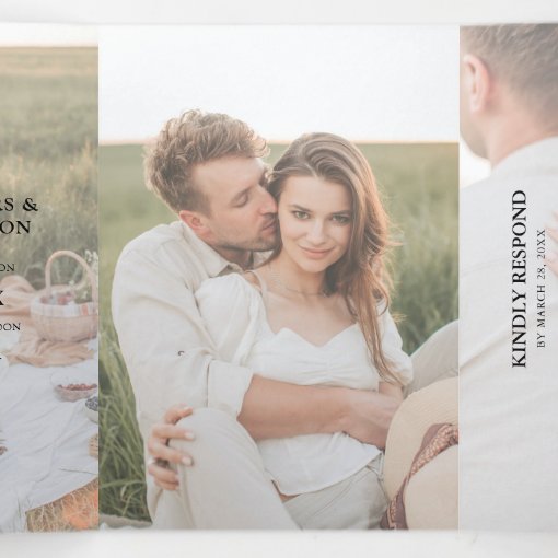 Modern Portrait Photo Collage Overlay Wedding Tri-Fold Invitation | Zazzle