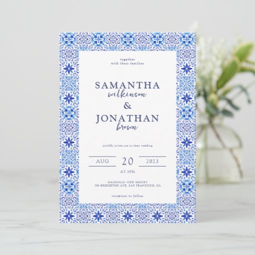 Modern Portuguese Tile Coastal Wedding Invitation | Zazzle
