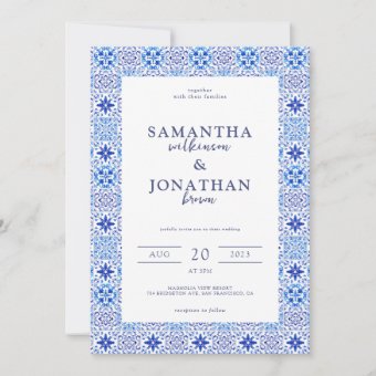 Modern Portuguese Tile Coastal Wedding Invitation | Zazzle