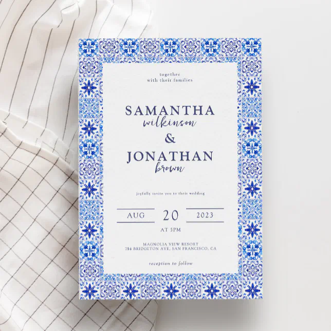 Modern Portuguese Tile Coastal Wedding Invitation | Zazzle