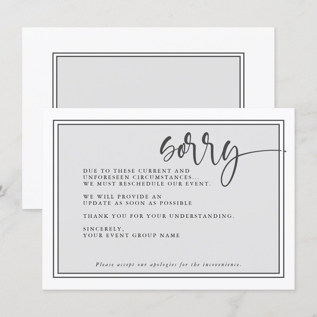 Modern Postponed Event Sorry Reschedule Event Invitation | Zazzle