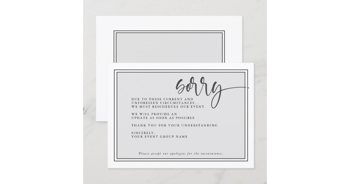 Modern Postponed Event Sorry Reschedule Event Invitation | Zazzle