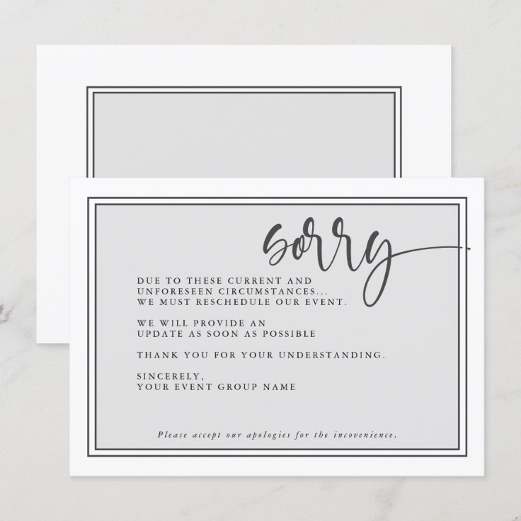 Modern Postponed Event Sorry Reschedule Event Invitation | Zazzle