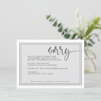 Modern Postponed Event Sorry Reschedule Event Invitation | Zazzle