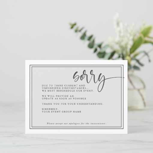 Modern Postponed Event Sorry Reschedule Event Invitation | Zazzle