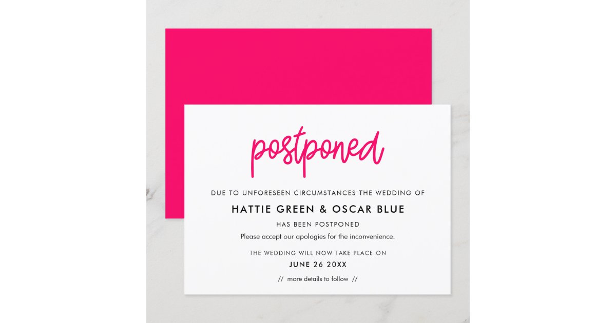 Modern Postponed New Date announcement card | Zazzle