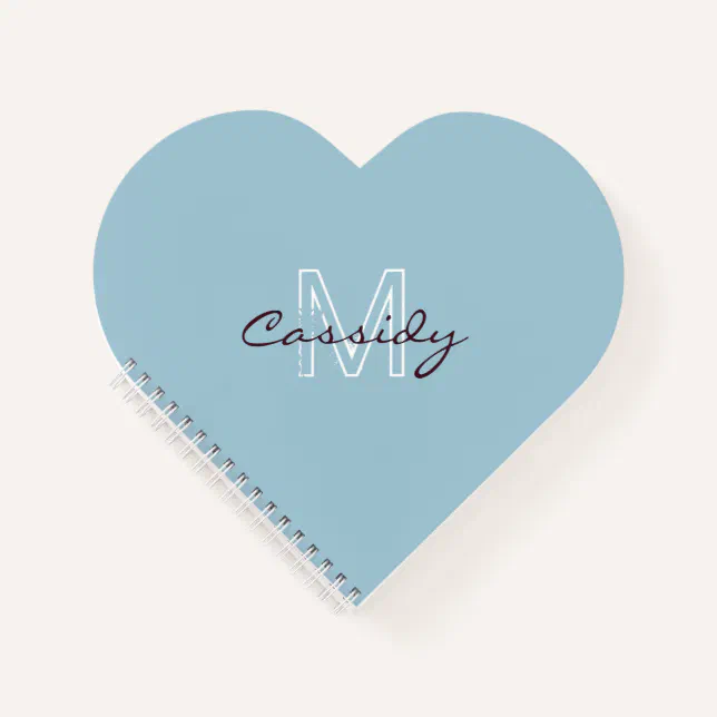 Modern Powder Blue Monogram Heart Shaped Notebook | Zazzle
