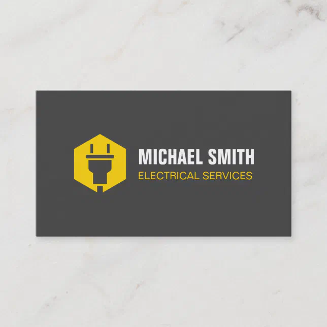 Modern Power Plug Hexagon Logo Electrician Business Card | Zazzle
