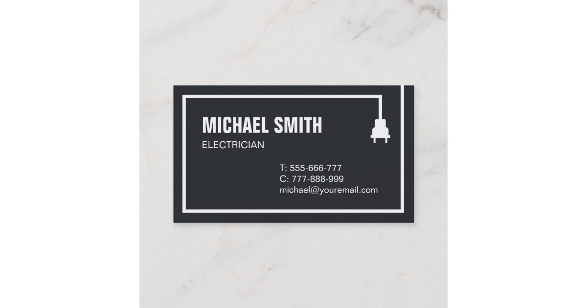 Modern Power Plug Wire Border Electrician Business Card | Zazzle