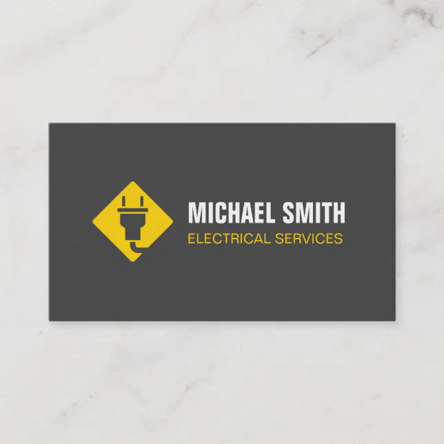 Modern Power Plug Yellow Logo Electrician Business Card | Zazzle