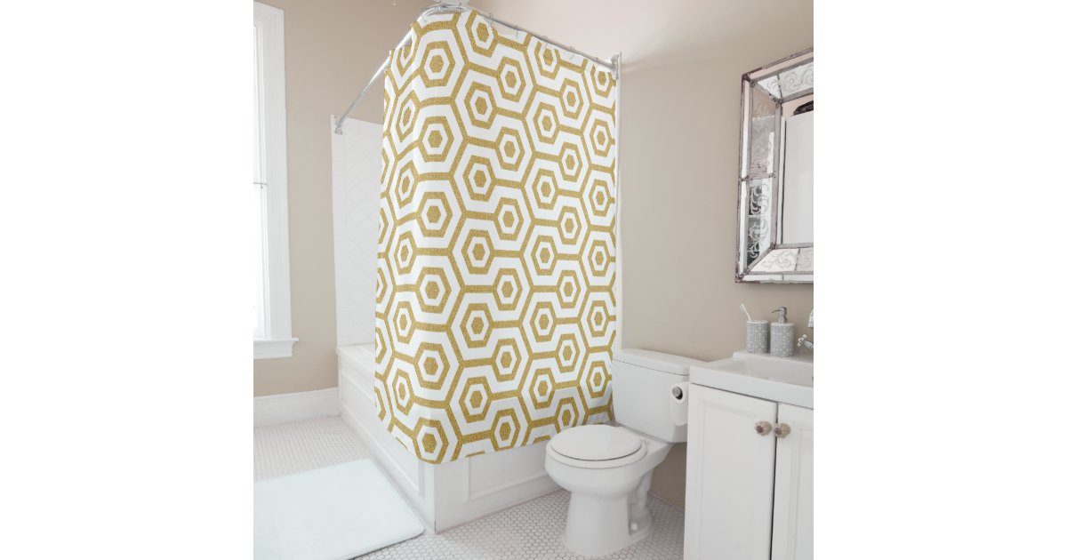 Modern Preppy Gold Glitter Octagon Pattern Shower Curtain | Zazzle