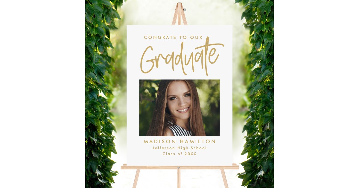 Modern Preppy Gold Script Photo Graduation Party Foam Board | Zazzle