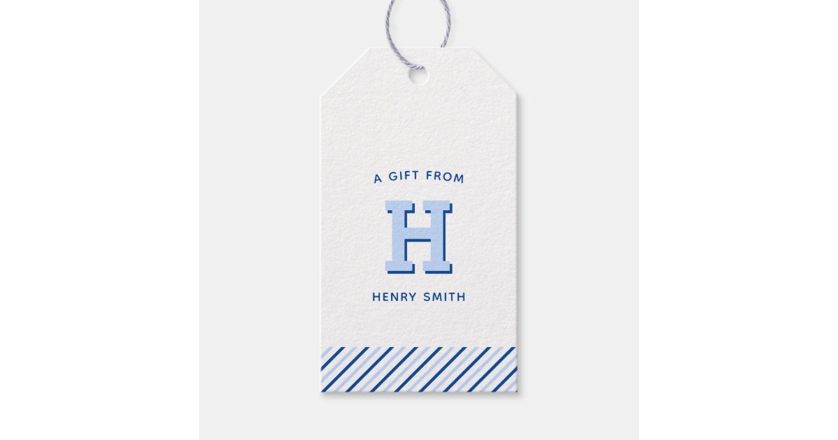 Modern Preppy Monogram and Stripe Gift Tags | Zazzle