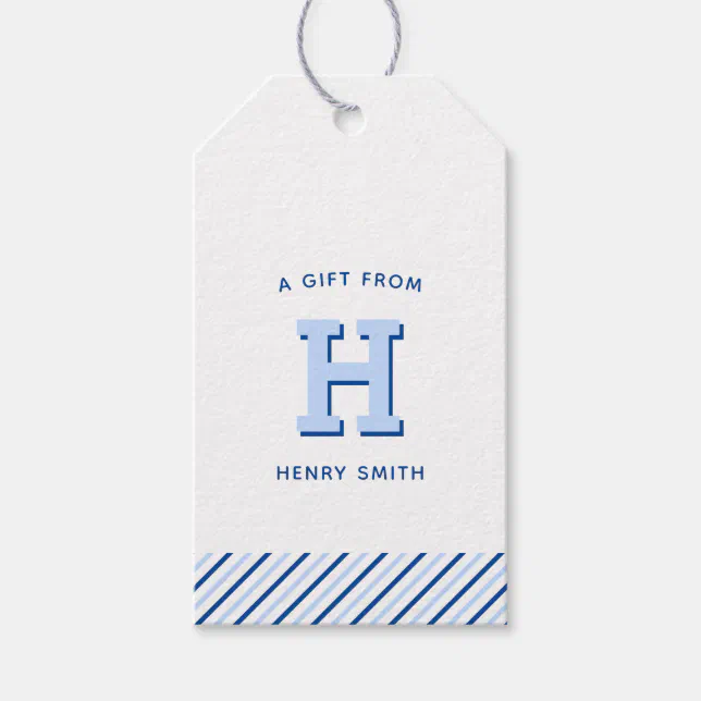 Modern Preppy Monogram and Stripe Gift Tags | Zazzle