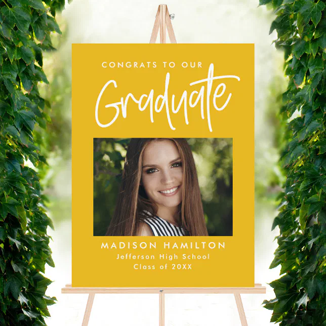 Modern Preppy Script Yellow Photo Graduation Party Foam Board | Zazzle