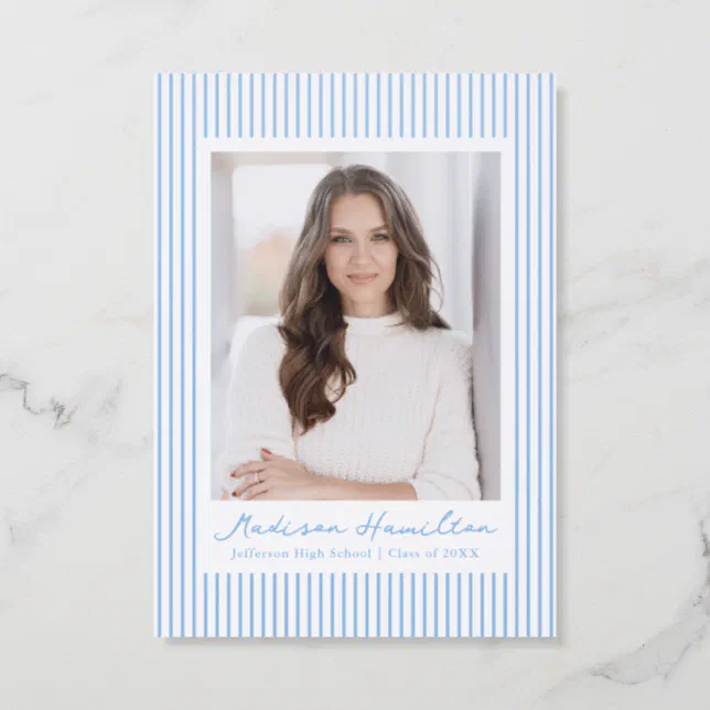 Modern Preppy Stripe Graduation Letterpress Photo Cards | Zazzle