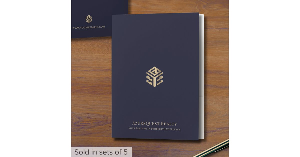Modern Presentation Folder Navy Gold Logo | Zazzle