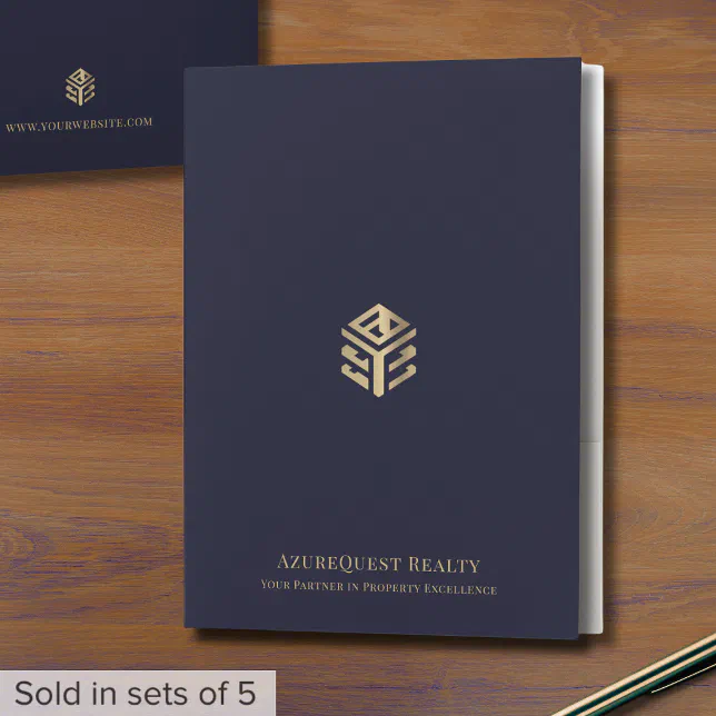 Modern Presentation Folder Navy Gold Logo | Zazzle