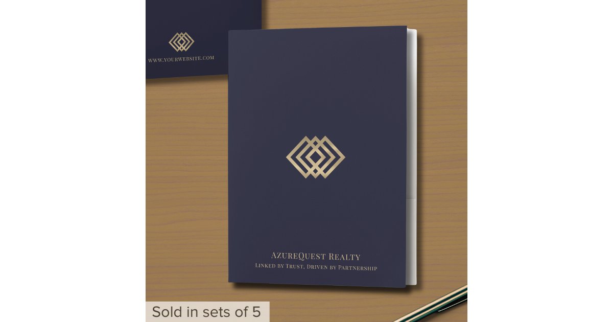 Modern Presentation Folder Navy Gold Logo | Zazzle